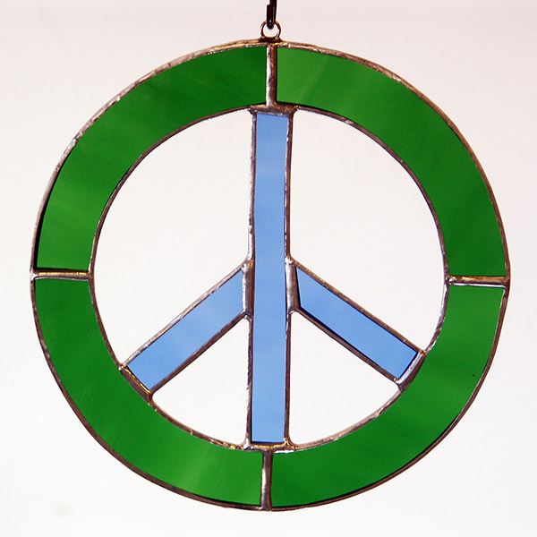 Glass Peace Sign - Blue & Green, Sirius Sunlight Glass Studio